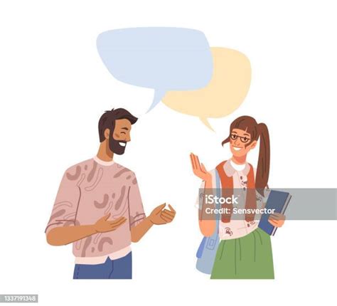 행복한 사람들이 말하고 머리 위에 연설 거품 플랫 만화 캐릭터 벡터 멀티 민족 비즈니스 파트너 남자와 여자 이야기 부부 사이의 협력 빈 대화 상자 대화 풍선 문자 기호에