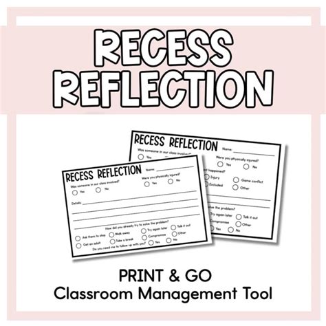 Recess Reflection Printables Classroom Management Tool Tpt