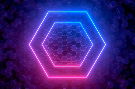 자외선 네온 조명 빈 프레임 육각 형 패턴 배경에 빛나는 터널 문 3d 추상적 인 배경 네온에 대한 스톡 사진 및 기타 이미지 Istock