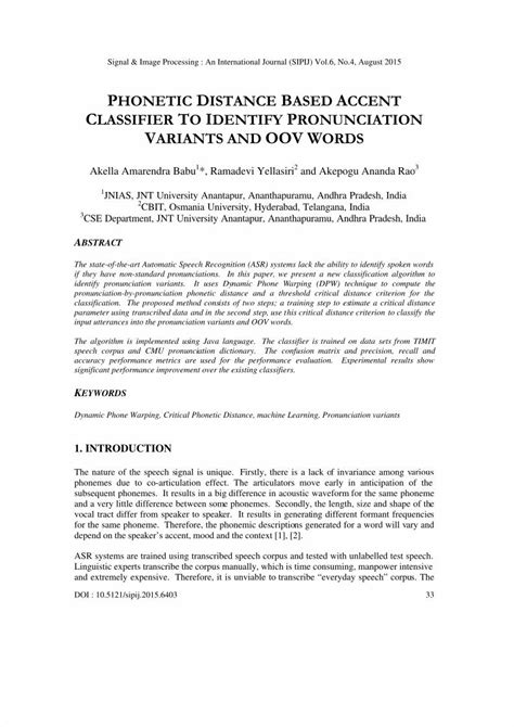 Pdf Phonetic Distance Based Accent Classifier To Identify