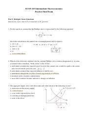 Practice Final Exam Pdf ECON Intermediate Macroeconomics Practice Final Exam Part I