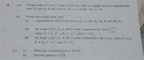 Solved 6 A Using A Scale Of 2 Cm To 2 Units On Both Axes Draw On A Graph Sheet Two