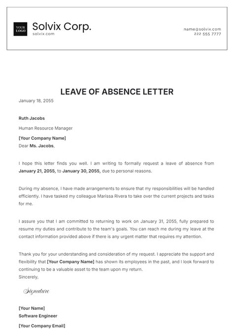 Free Leave Of Absence Letter Template To Edit Online