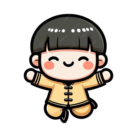 El Lindo Chico Chino Salta Y Se Siente Feliz Vector Premium