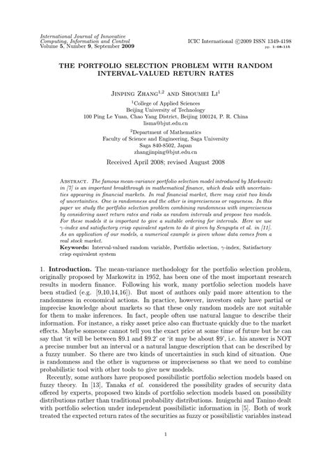Pdf The Portfolio Selection Problem With Random Interval Valued