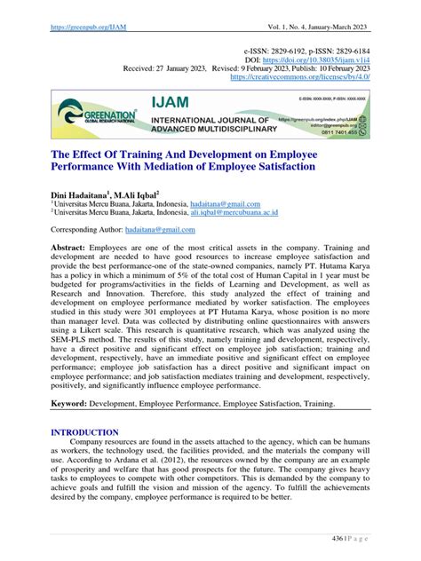 The Effect Of Training And Development On Employee Performance With Mediation Of Employee
