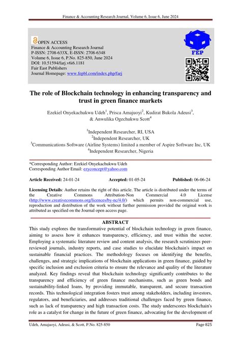 PDF The Role Of Blockchain Technology In Enhancing Transparency And Trust In Green Finance Markets