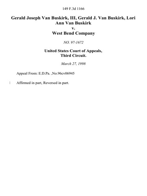 Gerald Joseph Van Buskirk Iii Gerald J Van Buskirk Lori Ann Van Buskirk V West Bend Company