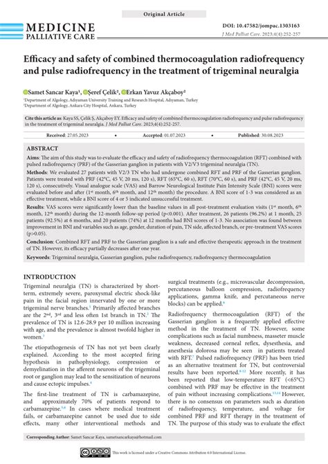 Pdf Efficacy And Safety Of Combined Thermocoagulation Radiofrequency And Pulse Radiofrequency