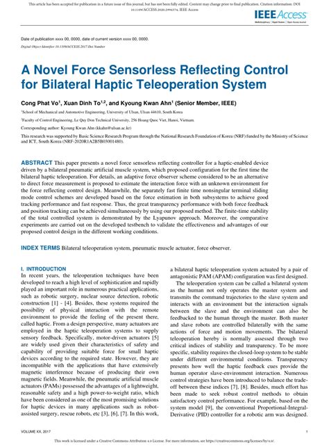 Pdf A Novel Force Sensorless Reflecting Control For Bilateral Haptic Teleoperation System