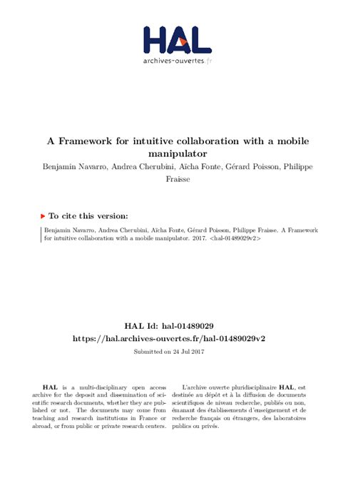 Pdf A Framework For Intuitive Collaboration With A Mobile Manipulator