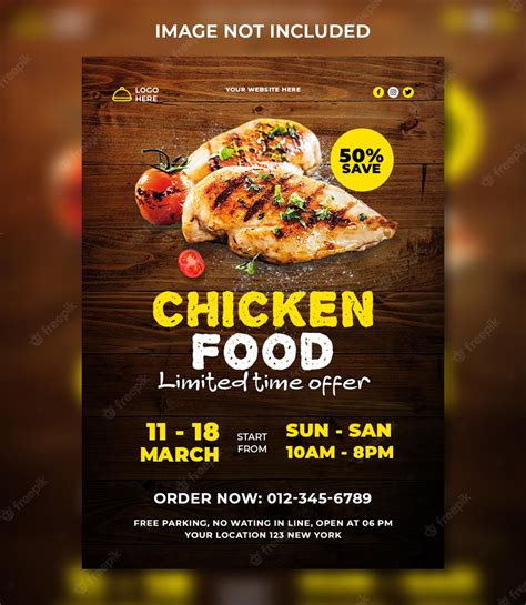 레스토랑 치킨 음식 메뉴 및 전단지 템플릿 프리미엄 Psd 파일