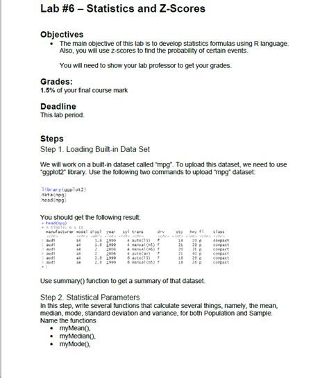 Lab 6 Statistics And Z Scores Objectives • The