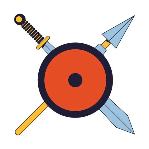 Premium Vector Crossed Medieval Weapon Behind Shield Flat Line Color Isolated Vector Object