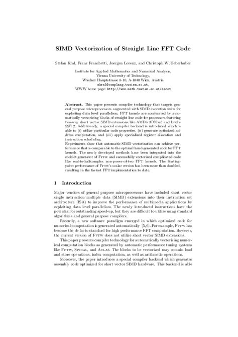Pdf Simd Vectorization Of Straight Line Fft Code