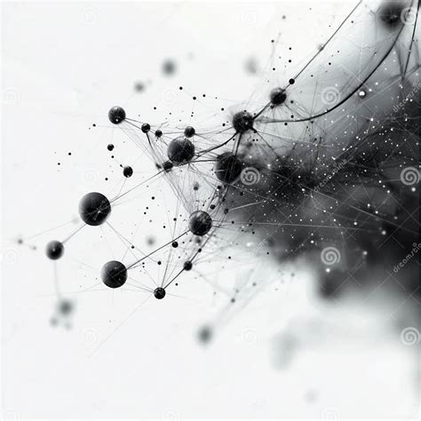 Abstract Network Of Black Spheres And Connected Lines On White