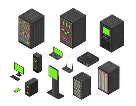 Isometric Data Server 3d Icons Hardware Network Technology Pc Center