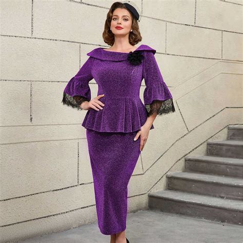 Elegant Full Sleeve Purple Lace Cocktail Dress For Women