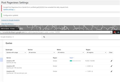 Wordpress Analytics Api Getting Quota Limit Error On Just 10000 Out