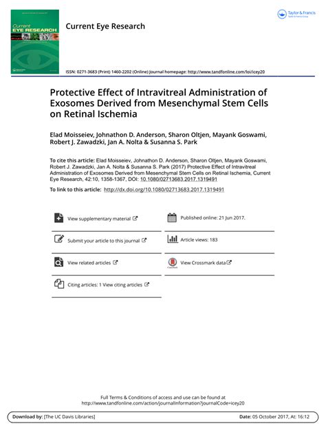 Pdf Protective Effect Of Intravitreal Administration Of Exosomes Derived From Mesenchymal Stem