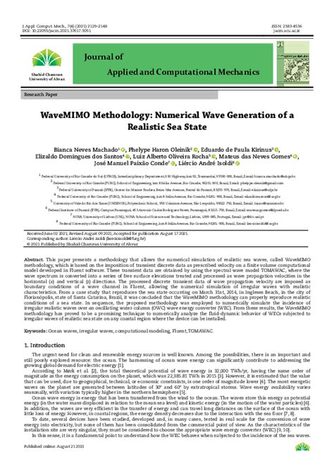 Pdf Wavemimo Methodology Numerical Wave Generation Of A Realistic Sea State