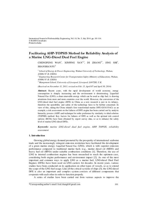 Pdf Facilitating Ahp Topsis Method For Reliability Analysis Of A Marine Lng Diesel Dual Fuel