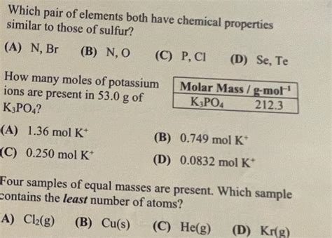 Solved Which Pair Of Elements Both Have Chemical Properties Chegg Com