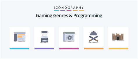 Gaming Genres And Programming Flat 5 Icon Pack Including Emblem Software Game Developer App