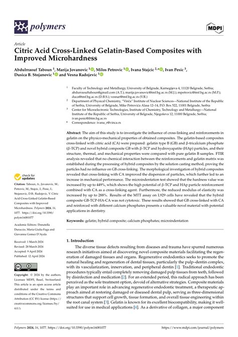 Pdf Citric Acid Cross Linked Gelatin Based Composites With Improved Microhardness