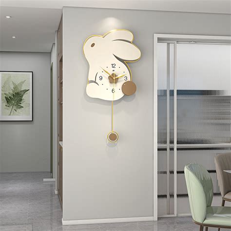 Modern Luxury Wall Clock With Swing Cartoon Rabbit Silent Clock Home