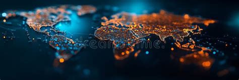 A Stylized Digital Map Of The World With Glowing Lines And Points