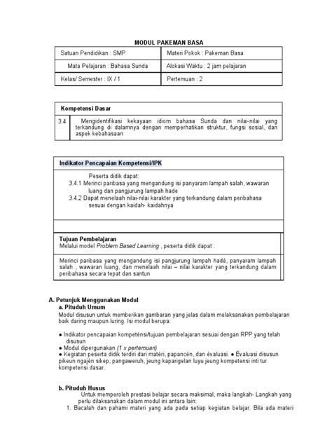 Modul Pakeman Basa 2 Pdf Seni And Disiplin Bahasa Sains And Matematika