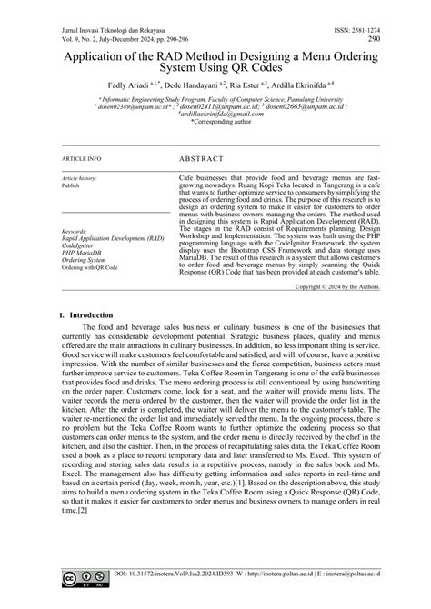 Pdf Application Of The Rad Method In Designing A Menu Ordering System