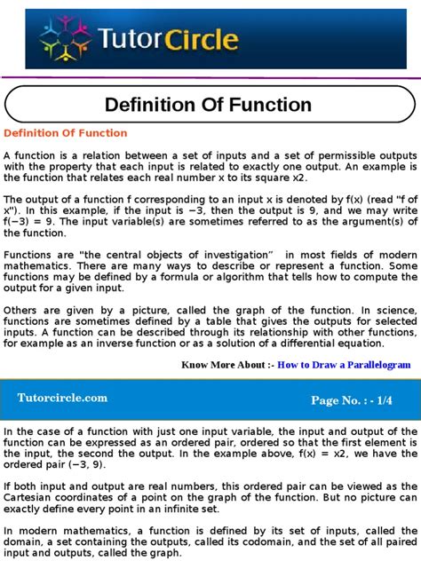 Definition Of Function Pdf Function Mathematics Algebra