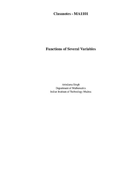 Classnotes Ma1101 Functions Of Several Variables Differential