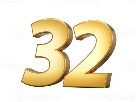 Golden Metallic Number 32 Thirty Two 3d Illustration 45716571 Png