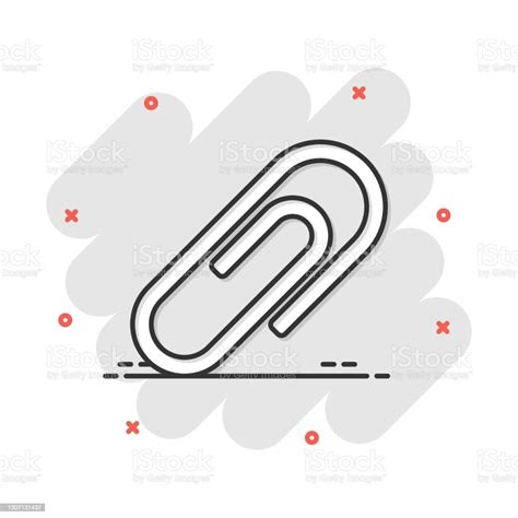 만화 스타일의 벡터 만화 종이 클립 첨부 파일 아이콘 페이퍼클립 컨셉 일러스트 픽처 픽토그램 파일 비즈니스 스플래시 효과 개념을 첨부합니다 0명에 대한 스톡 벡터 아트 및