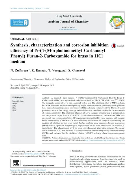 Pdf Synthesis Characterization And Corrosion Inhibition
