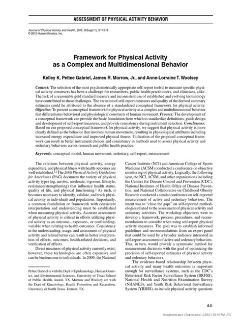 15435474 Journal Of Physical Activity And Health Framework For