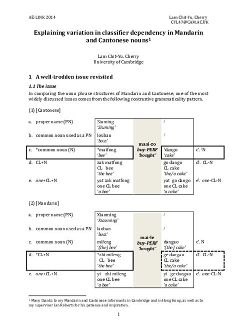 Pdf Explaining Variation In Classifier Dependency In Mandarin And