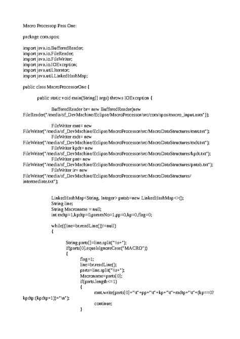 Spos Exp 2 Macro Processop Pass One Package Com Import Import Import Java