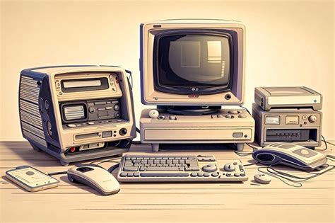 Premium Photo Retro Computer On Desk Arrangement