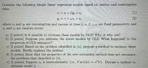 Solved Consider The Following Simple Linear Regression Chegg
