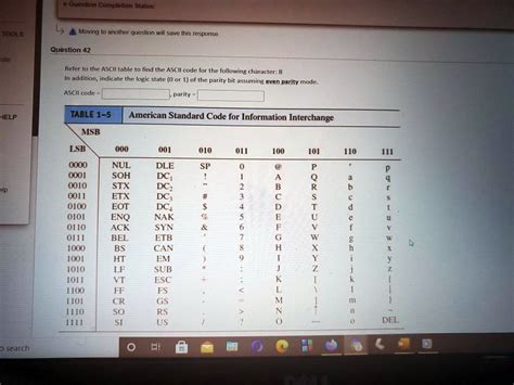 solved question 42 refer to the ascii table to find the ascii code for