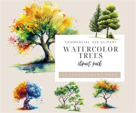 Whimsical Watercolor Trees Clip Art Collection For Nature Inspired