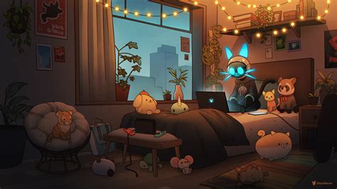 Cozy Lofi Room Hd Cartoon Wallpaper By Steviefeesh