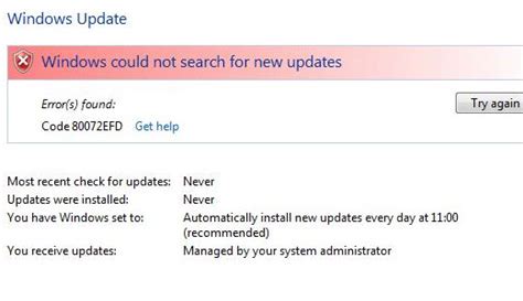 error 80072efd the solution