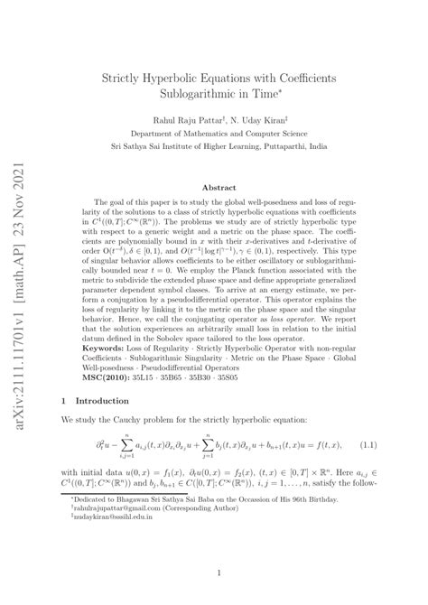 Pdf Strictly Hyperbolic Equations With Coefficients Sublogarithmic In Time