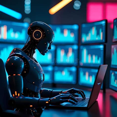 Ai Robot Analyzing Stock Market Data On A Computer Editorial