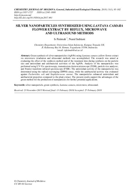 Pdf Silver Nanoparticles Synthesized Using Lantana Camara Flower Extract By Reflux Microwave